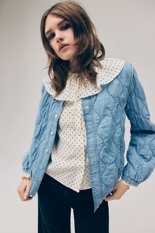 H&M H&M Quilted Denim Jacket with Dropped Shoulders and Elasticated Cuffs